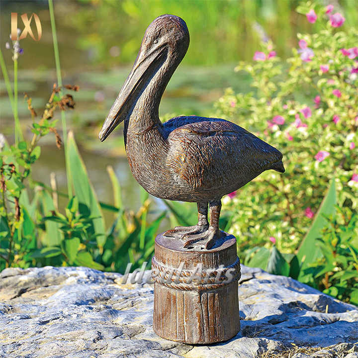 Life Size Bronze Pelican Statue on Tree Trunk Outdoor Garden Decorative ...