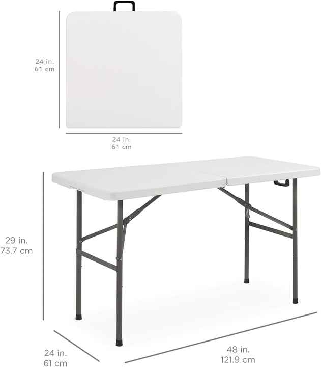 4ft Folding Table Portable Plastic Dinning Table Fold-in-Half Utility ...