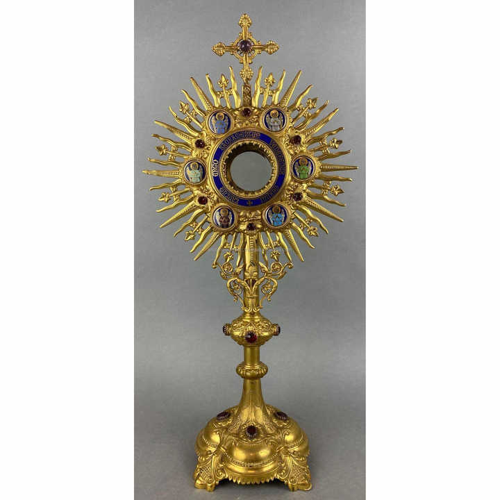 Handmade Brass Reliquary With Golden Finishing Round Shape Embossed ...