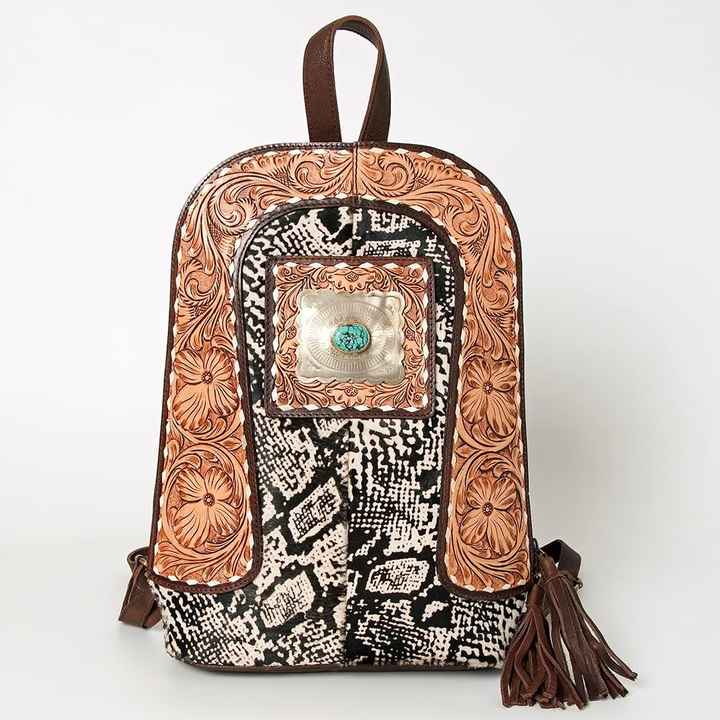 Handcrafted Western Stylish Backpack Genuine Leather with Turquoise ...