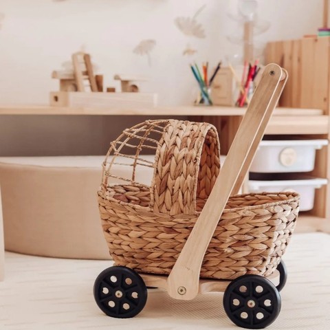 Handmade Wicker Rattan Dolls Pram - Perfect Gift for Kids