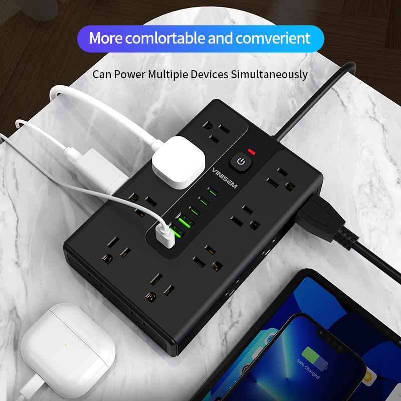 16 AC Outlets Surge Protector Power Strip 3 USB Charger Ports 11 AC ...