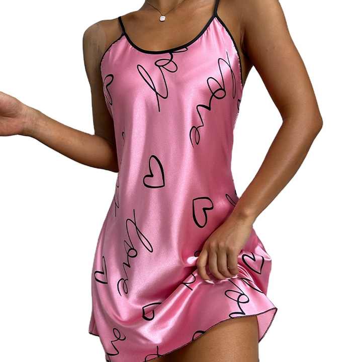 High Quality Summer Letter Sexy Nightie Lingerie Ice Silk Pajamas Night Dress Sleepwear ...