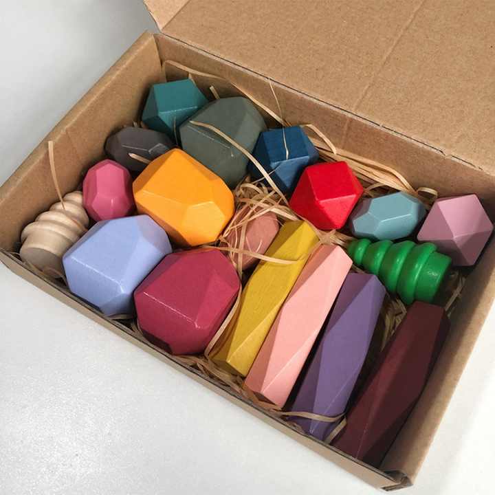 Asweets Baby DIY Toy Wooden Stone Rocks Rainbow Irregular Shape ...
