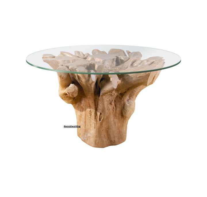 Glass Dining Table with Teak Root Base - Stylish & Durable