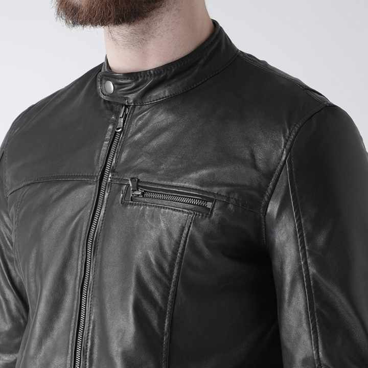 New Stylish Men's Real New Skin Leather Motorcycle Jacket Sleek Modern ...