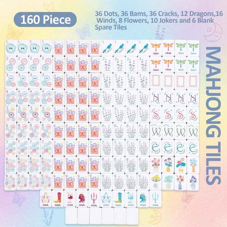 Spring Floral Lavender Mahjong Tiles Set of 160 Purple Melamine 2 Layer ...