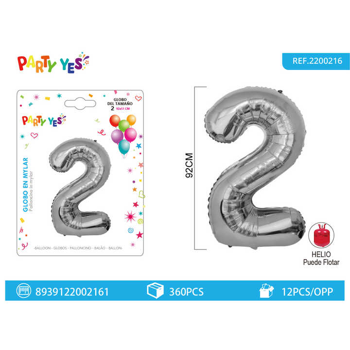 32 Inch Silver Number 2 Foil Balloon, Mylar Helium or Air Inflatable ...