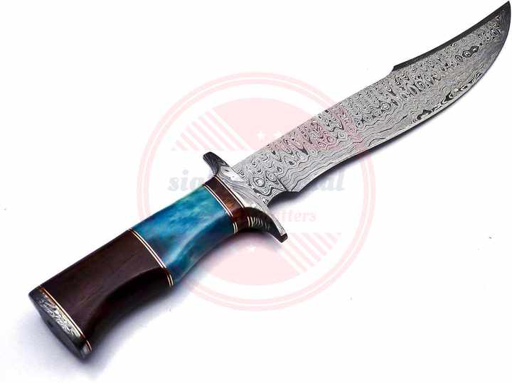 Damascus Steel Bowie Knife with Sheath Handmade Hunting Knife Fixed Blade Bowie Knives for ...
