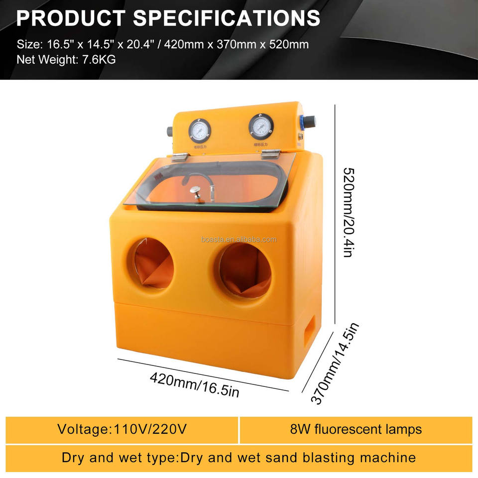 Boasta Wet Dry Sandblasting Cabinet with Foot Pedal 8W LED Light 110 ...