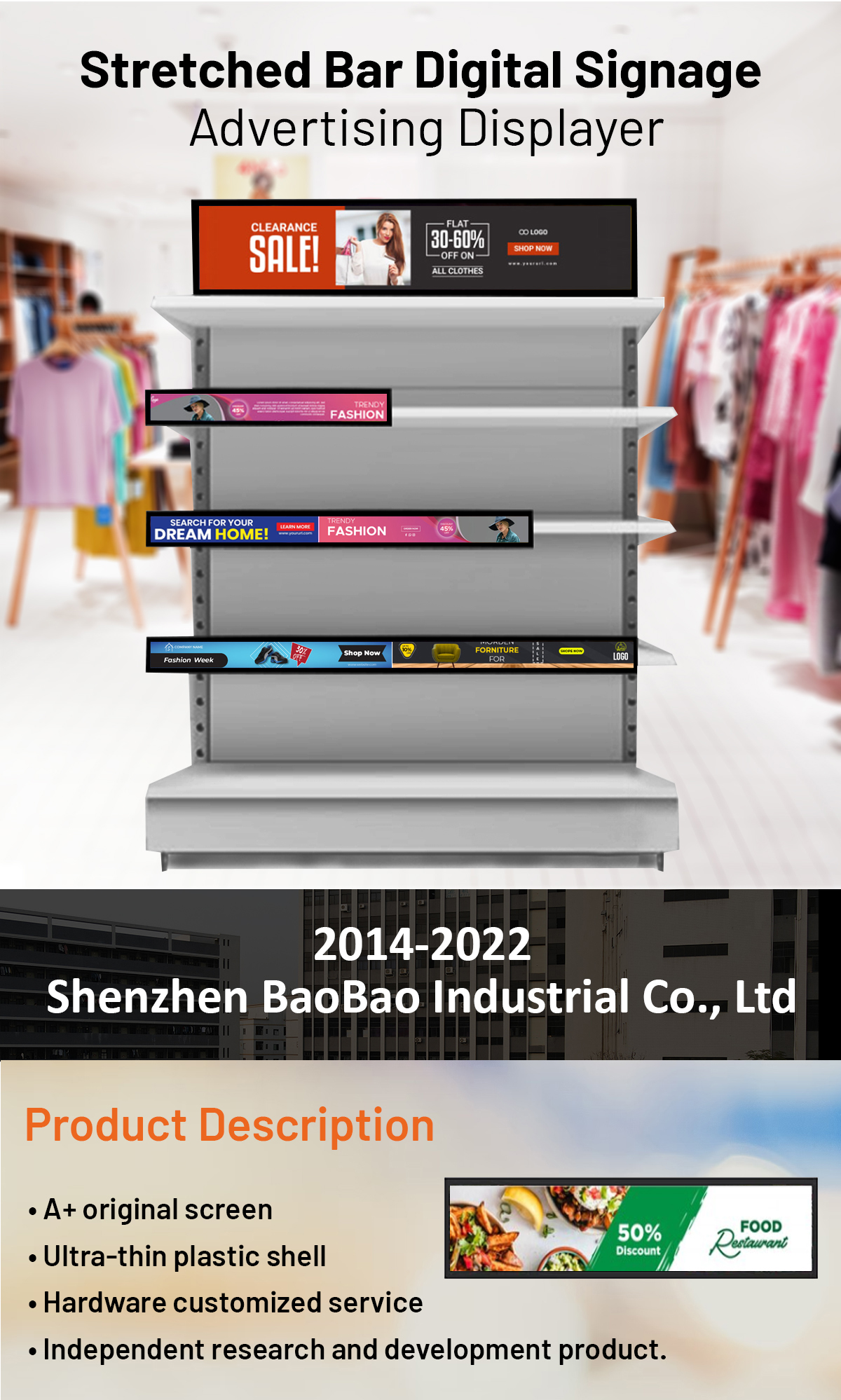 48 Inch Android Digital Advertising Stretched Bar Lcd Best For Digital ...