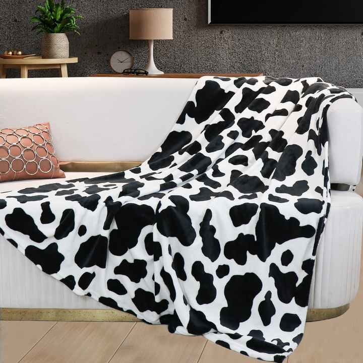 50"*60" Round Cow Print Throws Fuzzy Warm Plush Lightweight Fleece Soft ...