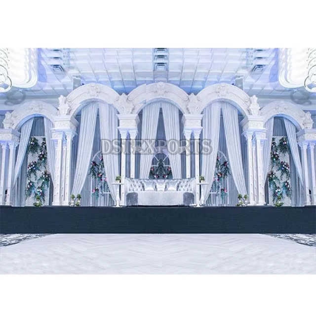 Modern Style Rajwada Theme White Stage Setup for Hindu Weddings