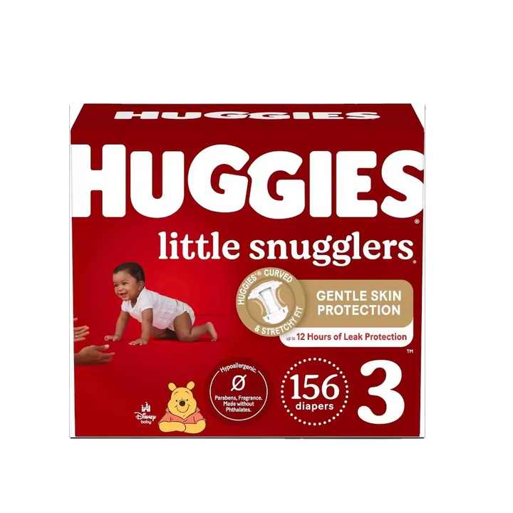 Huggies Little Snugglers Size 3 Diapers 156 Count Soft Cotton Baby ...
