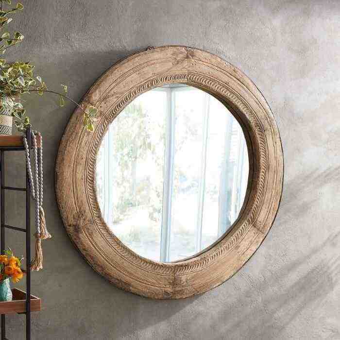 Vintage Wooden Round Mirror Frame - Perfect for Home Decor