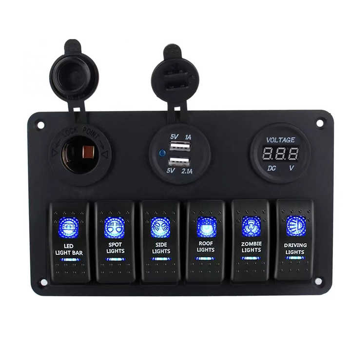 12V 6 Gang Blue LED Aluminium Waterproof RV Car Bus Yacht Marine ...
