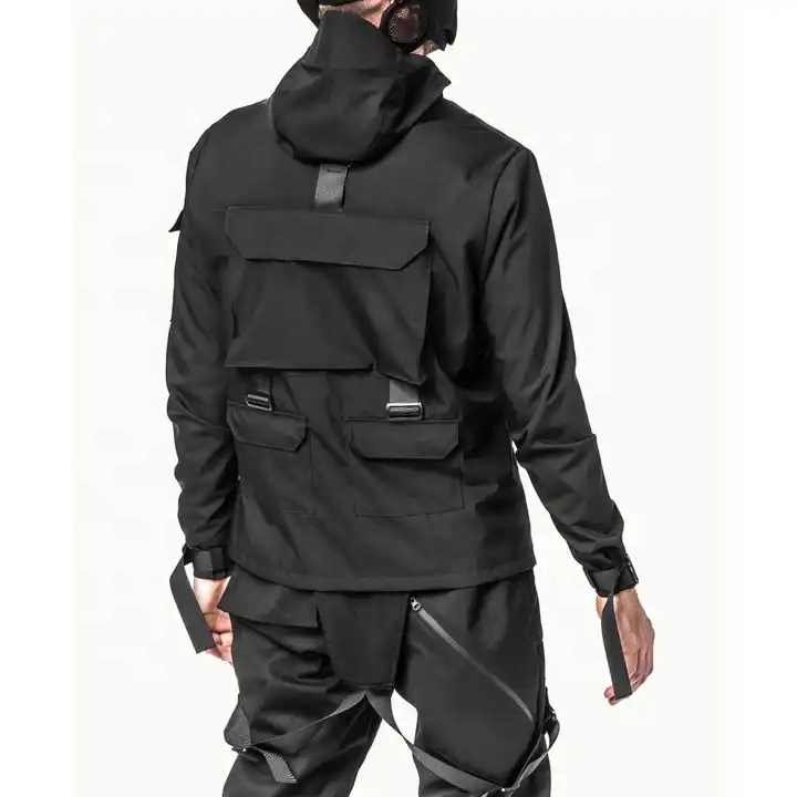 Men's Cyberpunk Techwear Jackets with Attached Hood Winter Waterproof ...