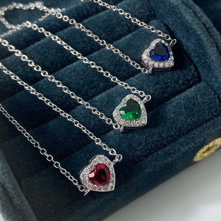 FOXI Solid 925 Pure Silver Necklace 5A CZ Heart Design Dainty Turkish ...