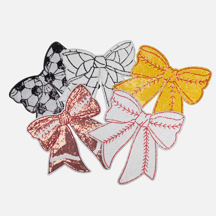 Factory Direct Supply Custom Embroidery Baseball Bow Iron On Glitter ...