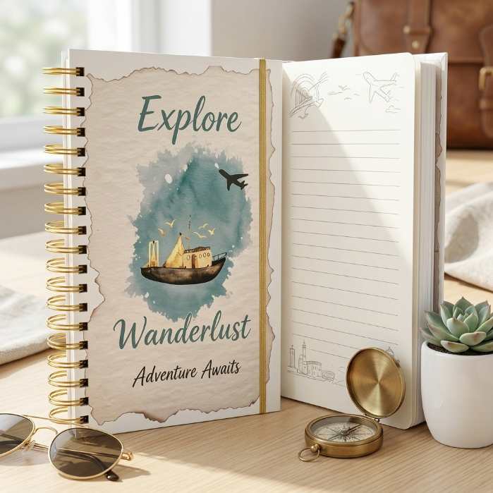 Hardcover Spiral Travel Journal With Gold Stamping Custom Watercolor ...