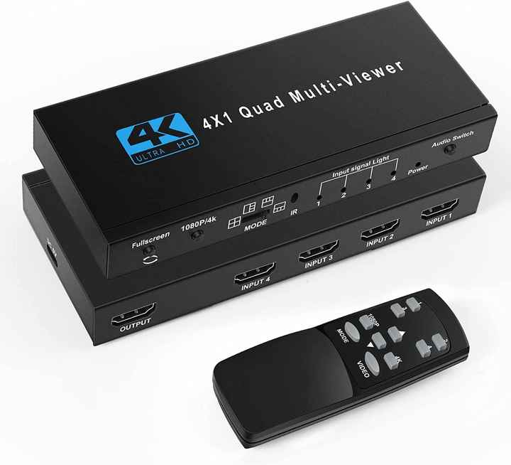 SY HDMI Multi-Viewer 4X1, 4 in 1 Out HDMI Switcher with Remote, HDMI ...