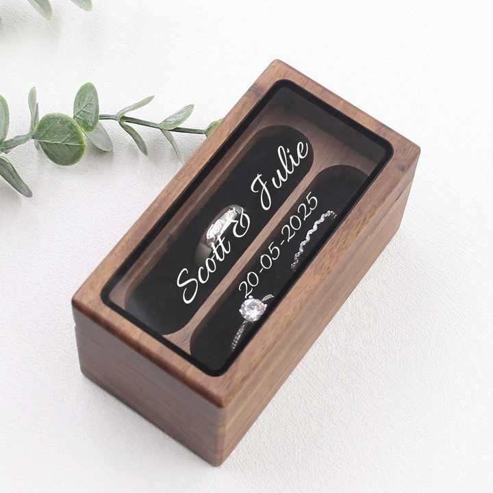 Walnut Wood Rectangle Jewelry Box With Glass Lid For Rings - Oem