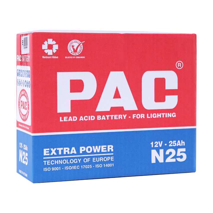 PAC N25 12V 25Ah Lead Acid Battery for Lighting and Backup Power Long ...