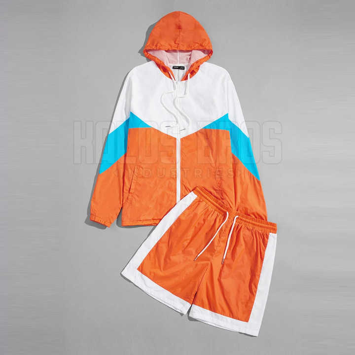 Men's Custom Color Windbreaker Short Set Solid Pattern Winter Clothing ...
