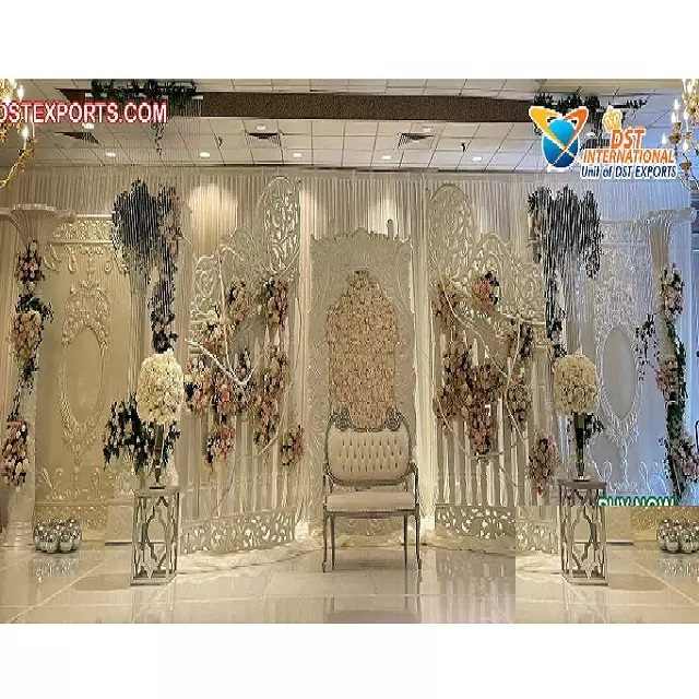 Elegant Wedding Stage - Modern White Reception Hall Decor