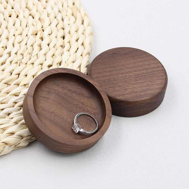 Round Walnut Wood Ring Dish Engagement Ring Holder Jewelry Tray Wedding ...