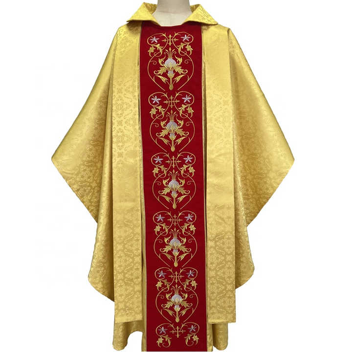 Priest Chasuble in White Polyester Gold Embroidery Chasuble 2025 Custom ...