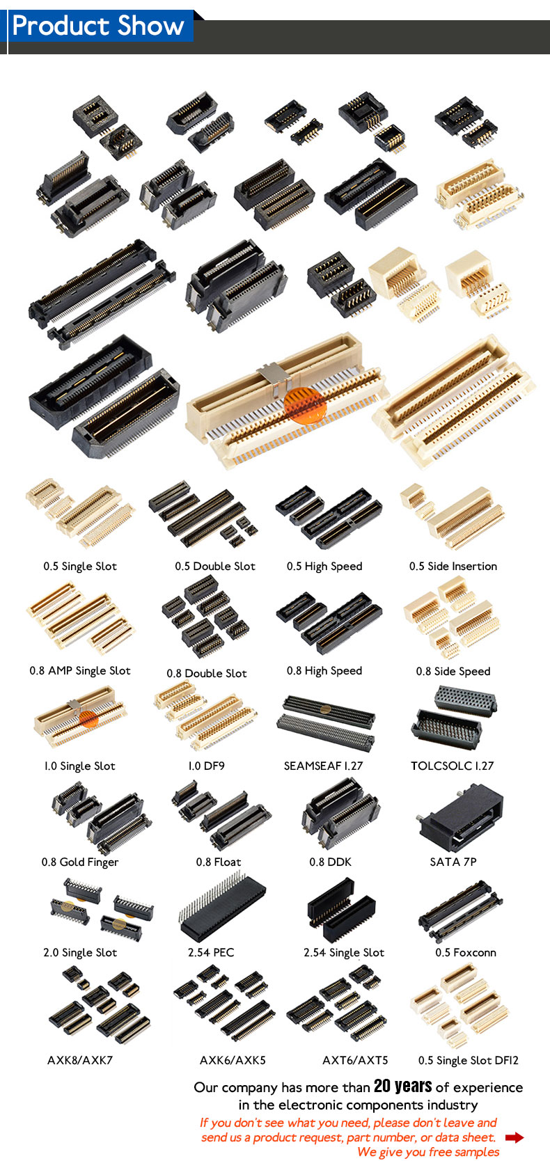 OEM gold plated 0.8mm 1.0mm 1.25mm 1.5mm 2.0mm 2.54mm 3.0mm 3.96mm pitch 2-20p wire to board ...