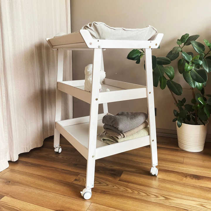 Modern Wooden Diaper Changing Table Wheels Nursing Station for Bedroom ...