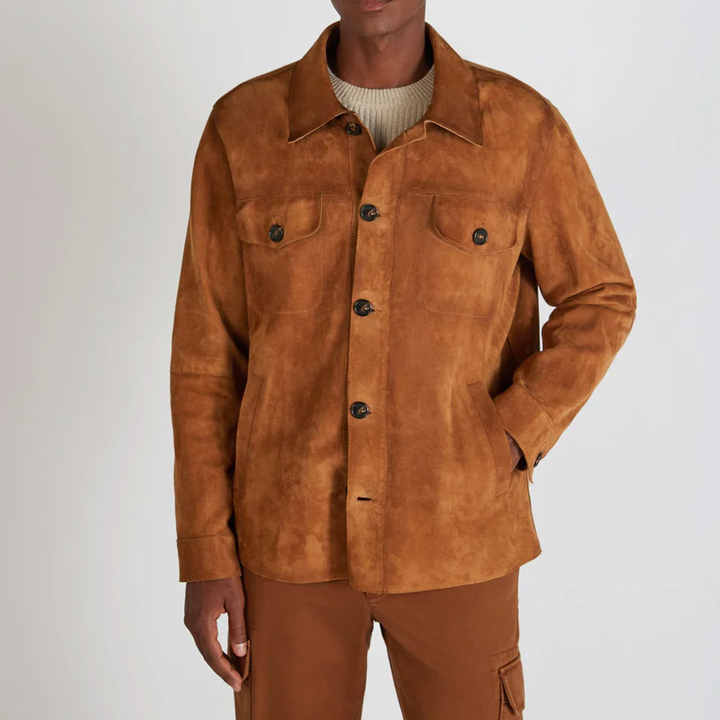 Customize Men's High Quality Goatskin Genuine Leather Suede Shirt ...
