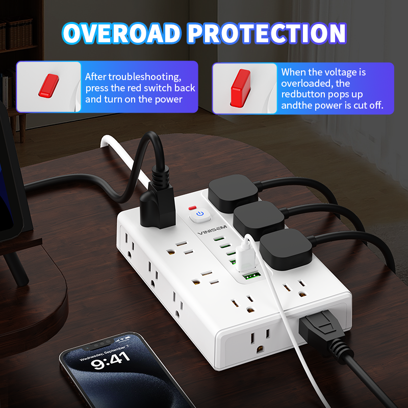 16 AC Outlets Surge Protector Power Strip 3 USB Charger Ports 11 AC ...