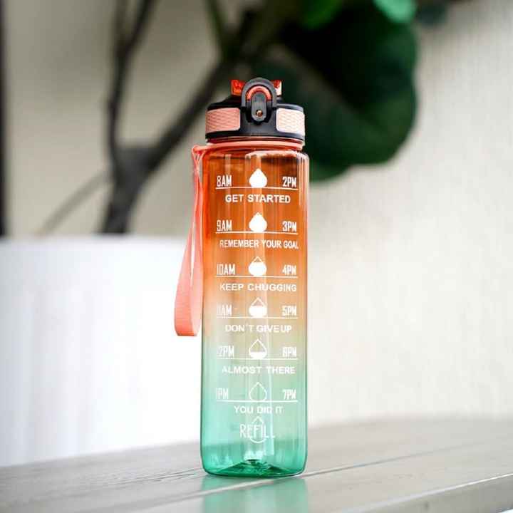 32oz Motivational Time Marker Water Bottle with Straw, Light-weight, Leakproof BPA Free ...