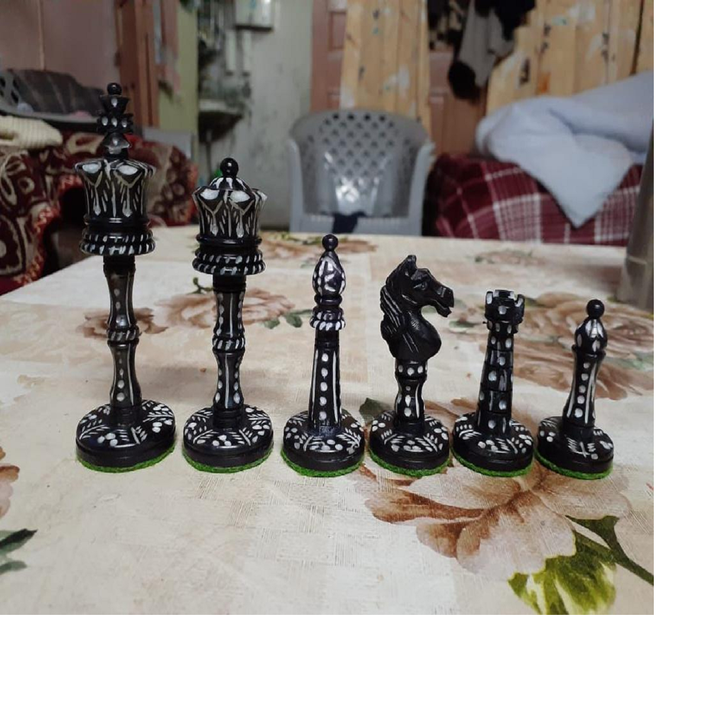 Custom Made Black Coloured Hand Carved Bone Chess Set
