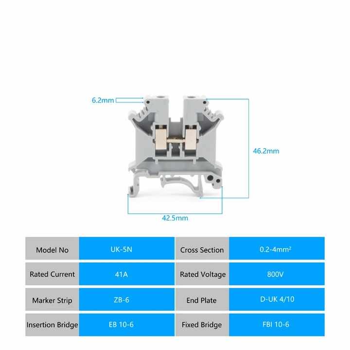 Din Rail Mounted Push in Terminal Blocks UK-5N 41A 800V 0.2-4 Screw Electric UK Terminal Block ...