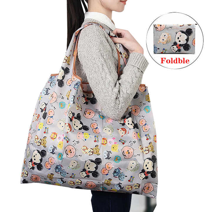 Heavy Duty Expandable Folding Tote Bag Large Reusable 190T Polyester Foldable Grocery Shopping ...