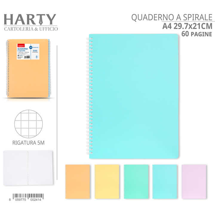 A4 Spiral Notebook 60 Sheets 29.7x21cm Pastel Cover, Grid Paper Journal ...