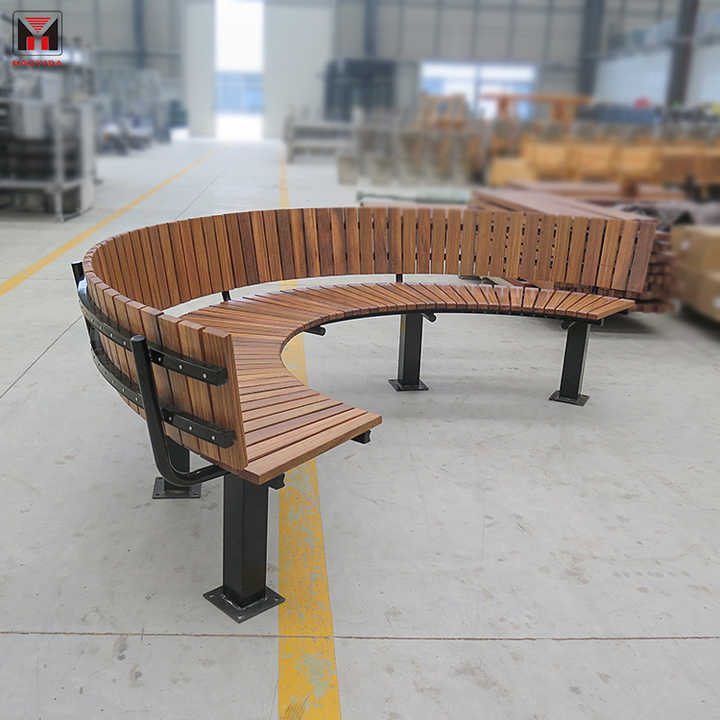 Modern Metal Garden Outdoor Curved Wood Bench - Durable & Stylish