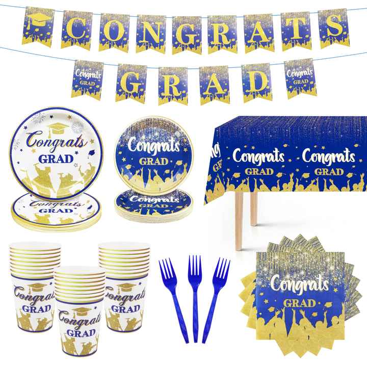 Graduation Party Decor for 25 Guests Blue Congrats Grad Graduation ...