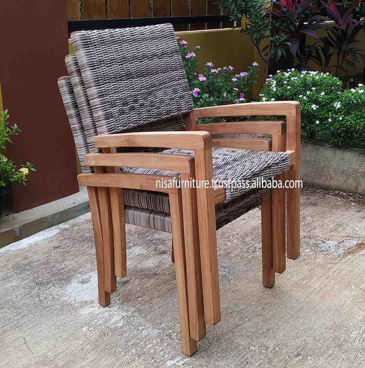 Stacking Rattan Chair Teak Wood Patio Garden Stackable Chairs Indonesia ...
