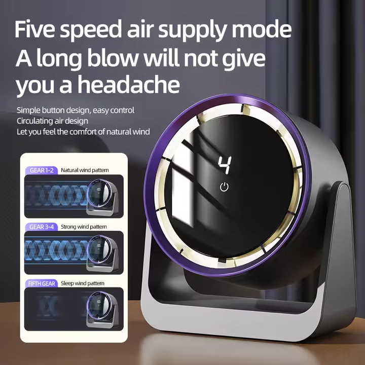 Mini Electric Fan with Touch Screen Portable Desktop Dormitory Lamp Fan ...