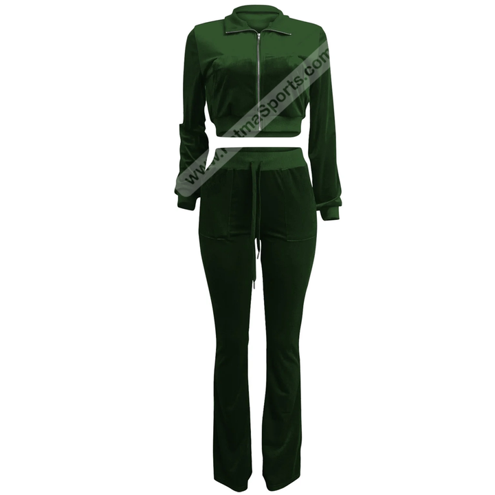 Elevate Your Look With Women Custom Velour Cropped Hoodie and Flared ...