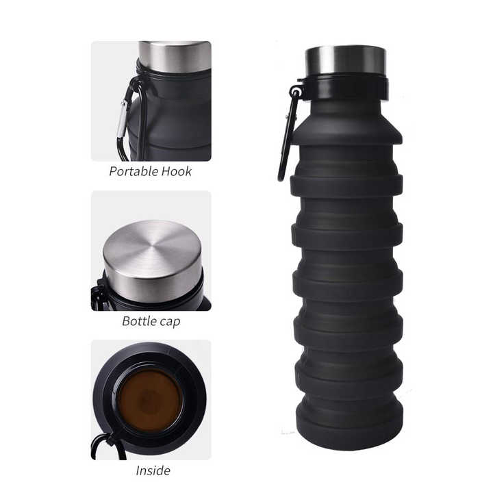 Reusable Bpa Free Silicone Foldable Water Bottles Travel Gym Leakproof Collapsible Sports Water ...