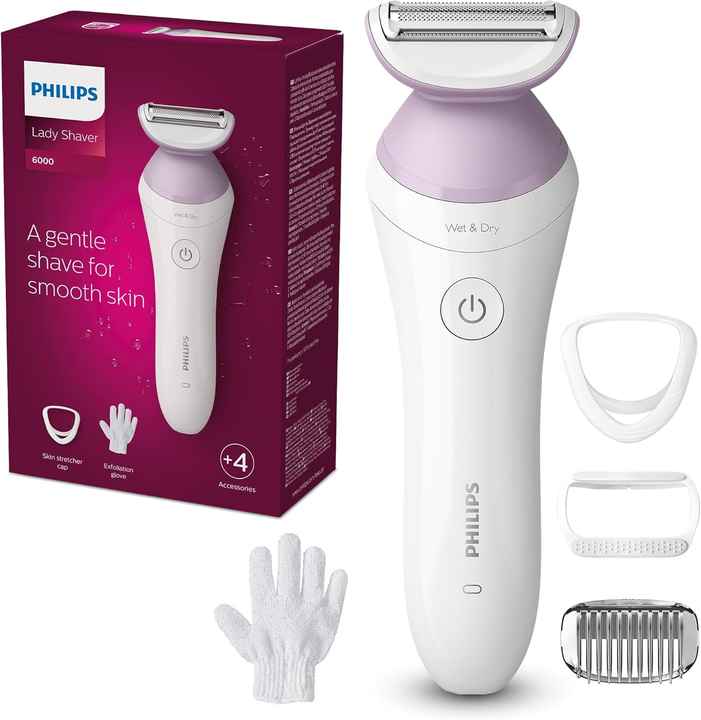 Philips Lady Shaver Series 6000 Cordless wet and dry shaver with 4 ...