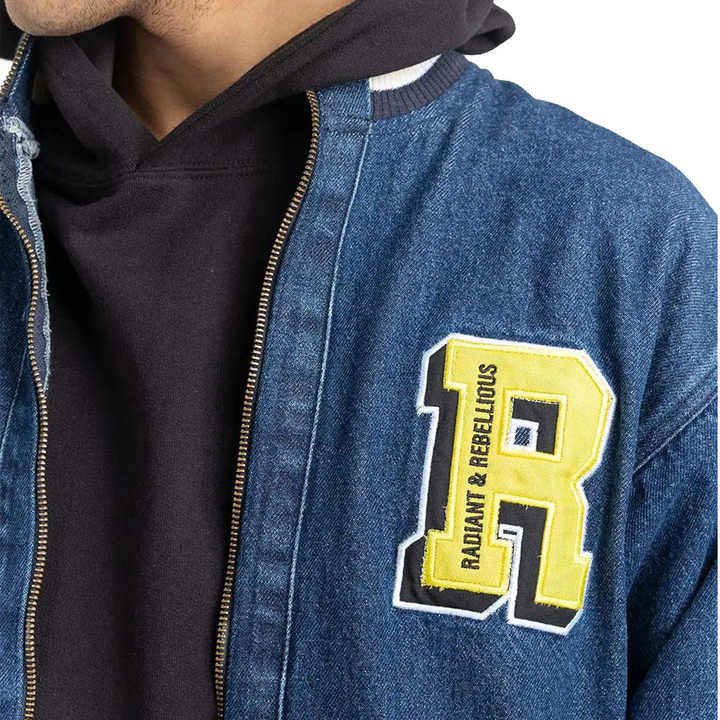 Men's Best Quality Vintage Oversized Zipper Denim Varsity Jacket Custom ...