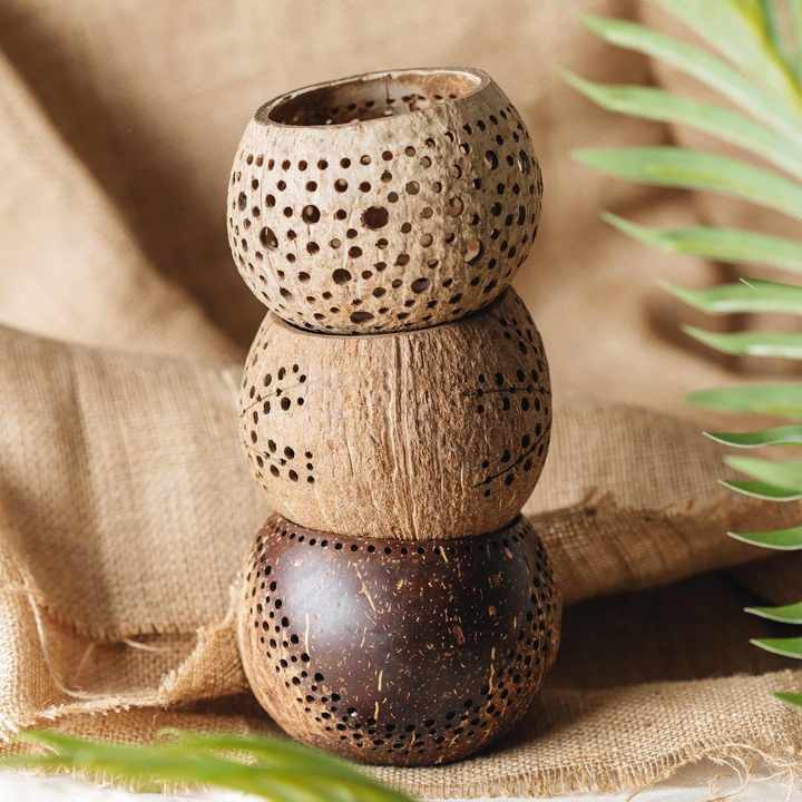 Coco Shell Wooden Tealight Candle Holder Natural Coconut Bowl Holders ...