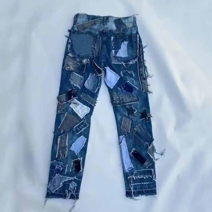 Classic Patchwork Jeans Pants With Durable Fabric And Multi Color ...